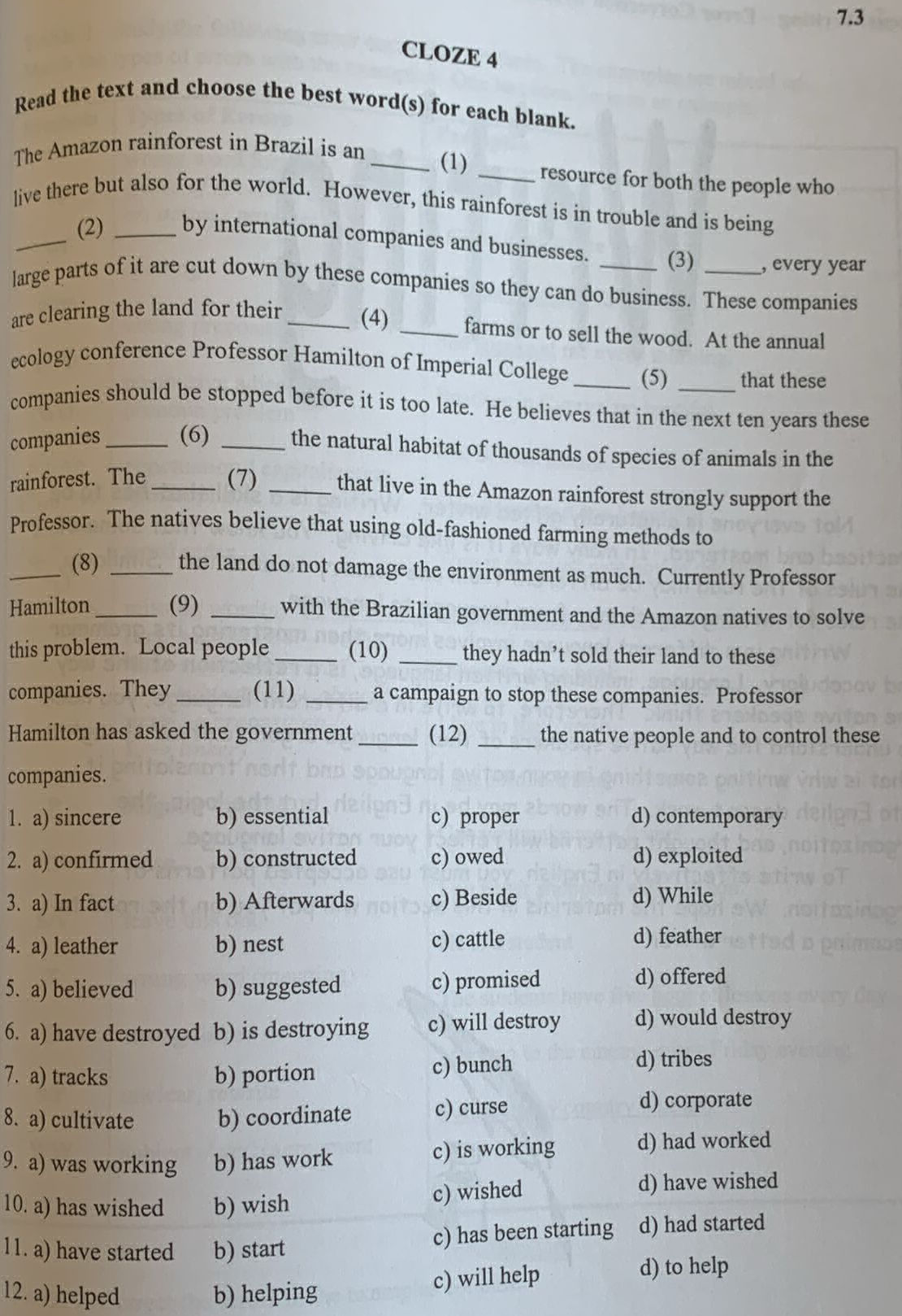 CLOZE 4 Read the text and choose the best | StudyX