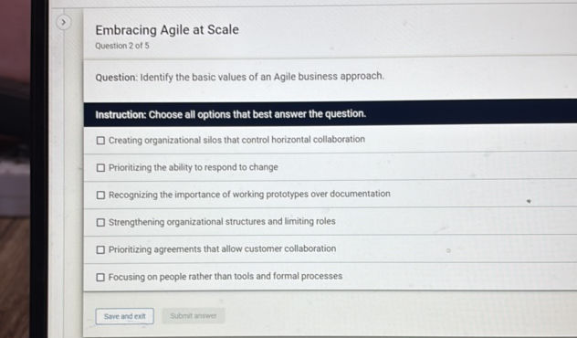 Embracing Agile at Scale Question 2 of 5