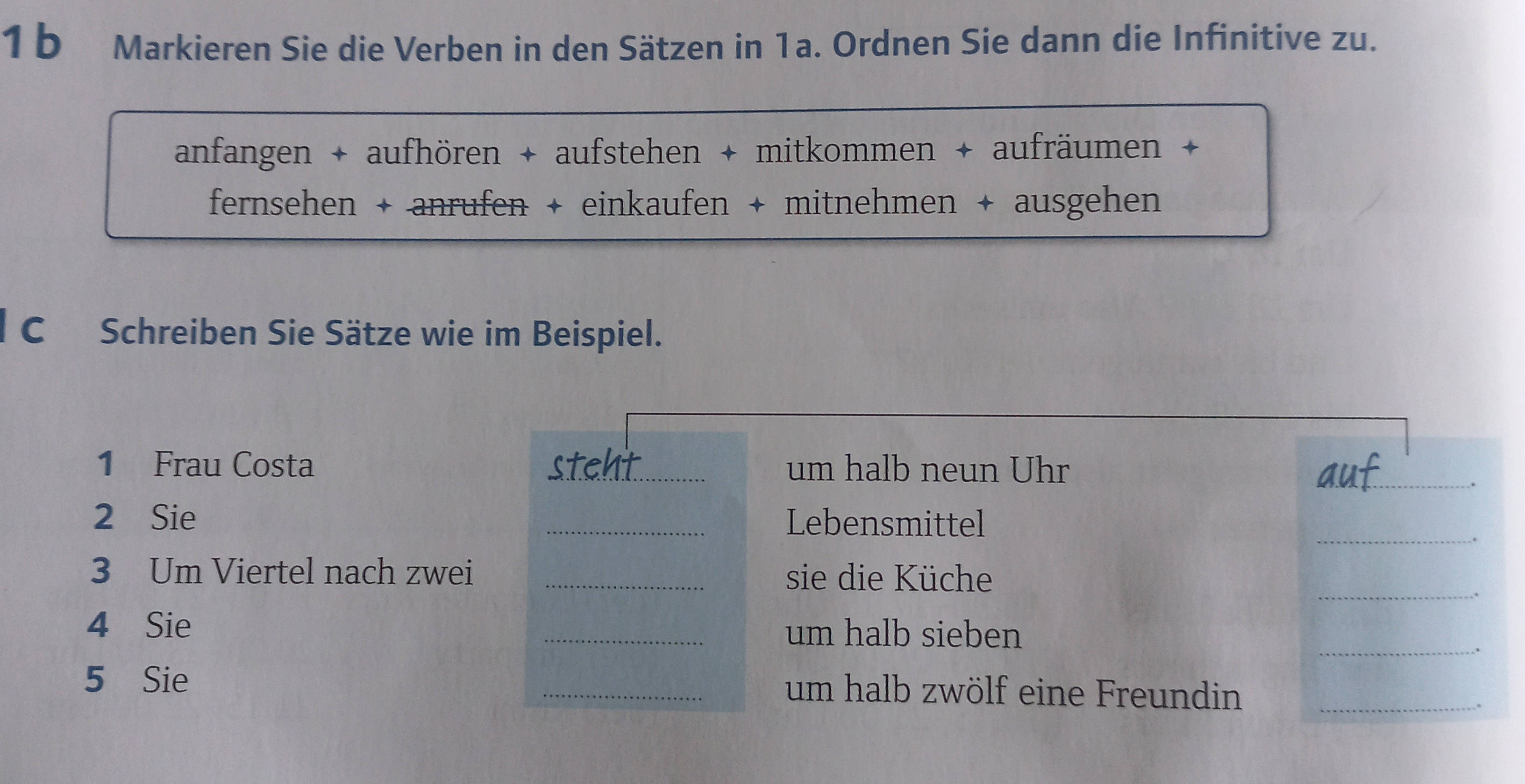 1b Markieren Sie die Verben in den Stzen in | StudyX
