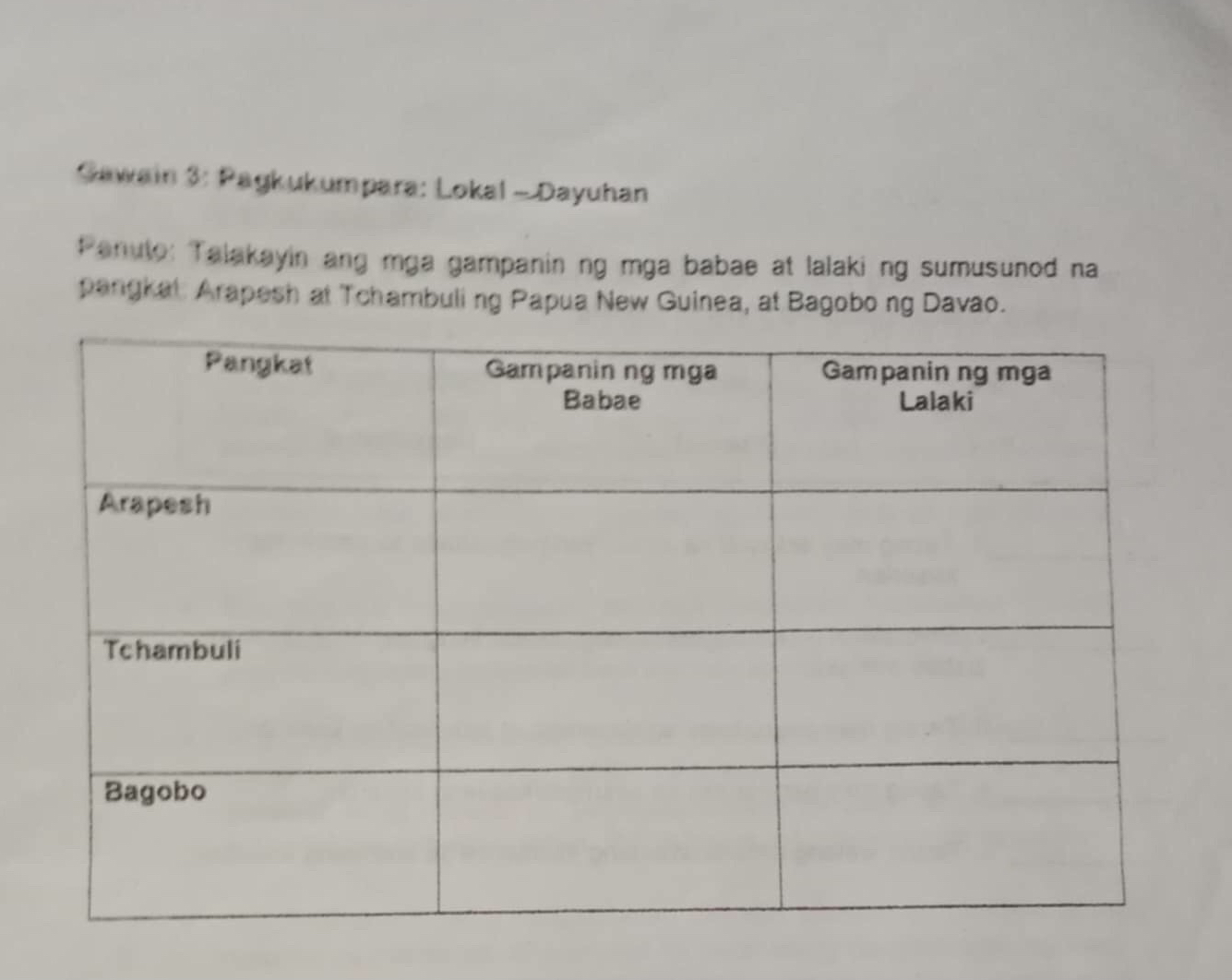 Gawain 3 Pagkukumpara Lokal - Dayuhan Panuto | StudyX
