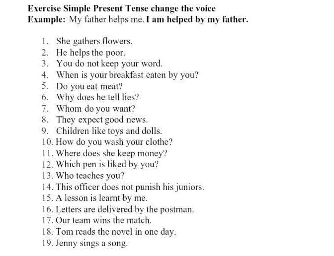 Exercise Simple Present Tense change the | StudyX