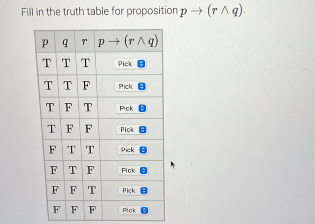 Fill in the truth table for proposition p | StudyX