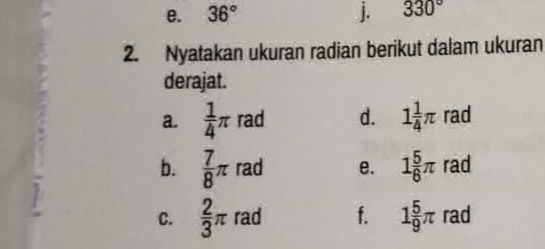 2 Nyatakan ukuran radian berikut dalam | StudyX