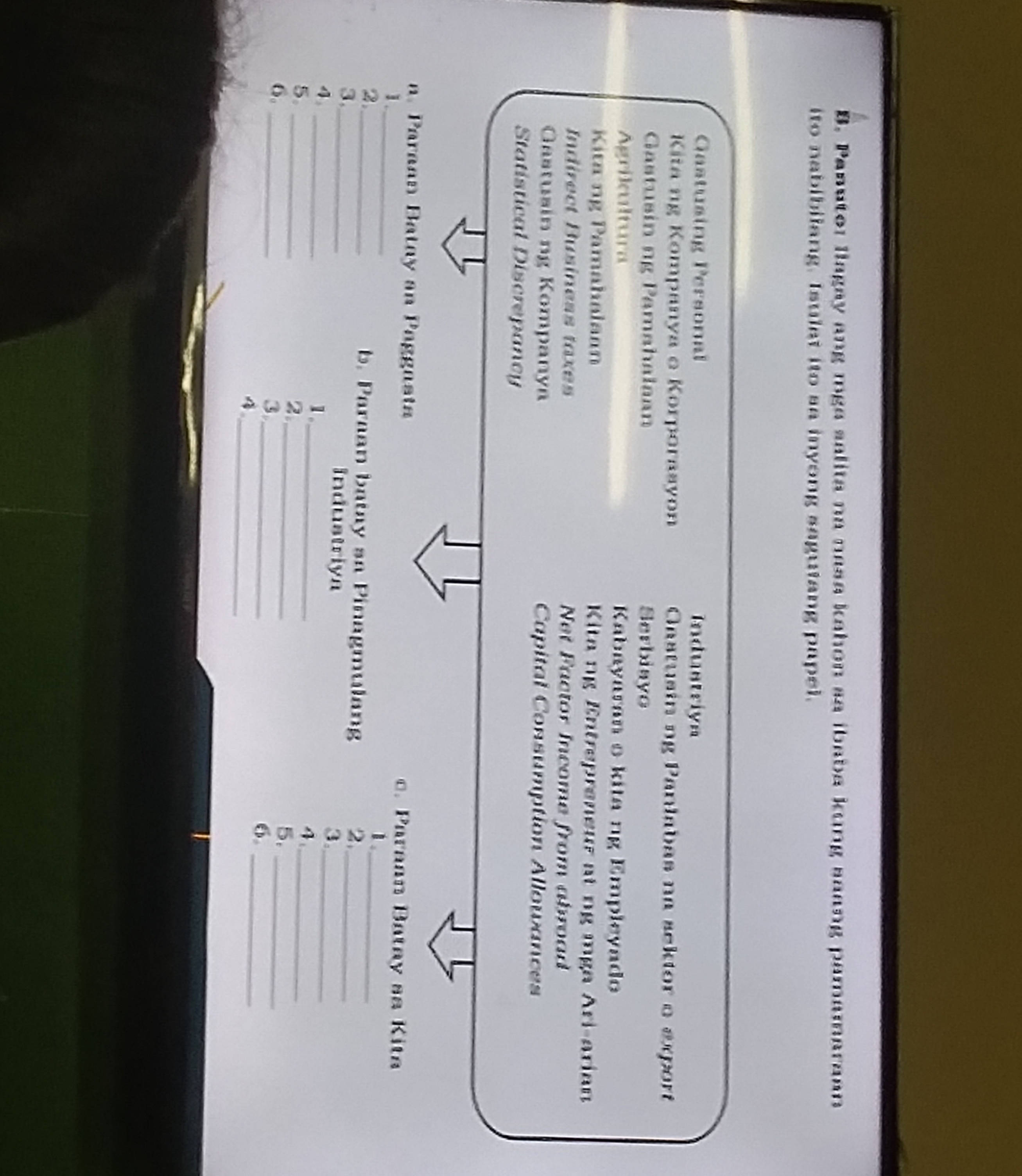 B Panuto lagay ang mga salita na nasa kahon | StudyX