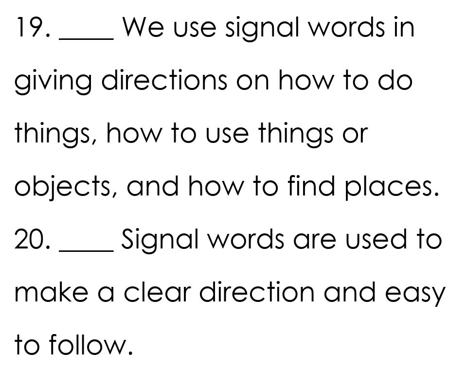 19 We use signal words in giving directions | StudyX