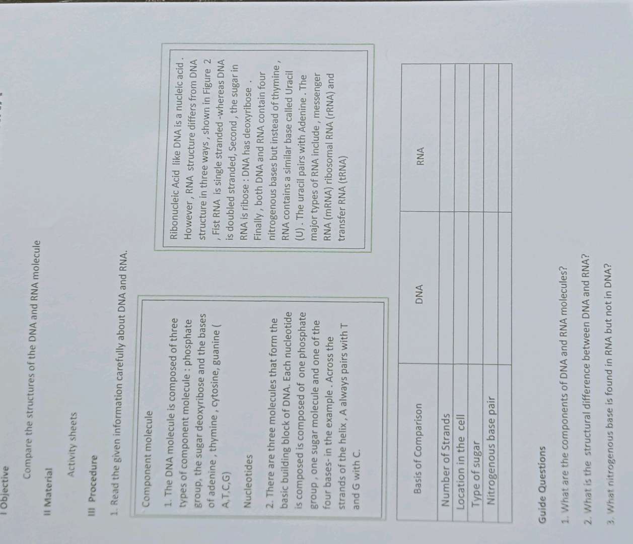 I Objective Compare the structures of the | StudyX