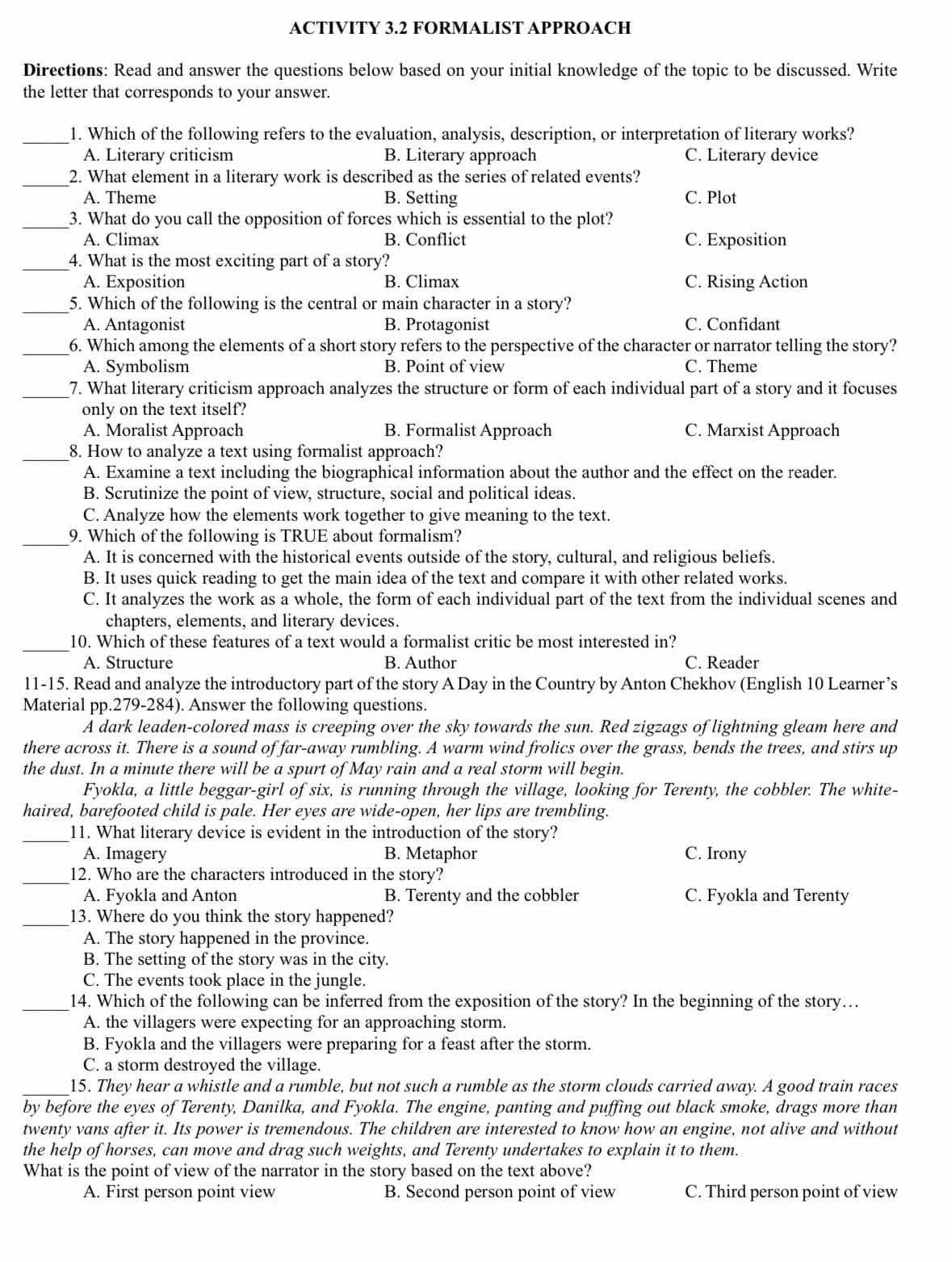 ACTIVITY 32 FORMALIST APPROACHDirections | StudyX