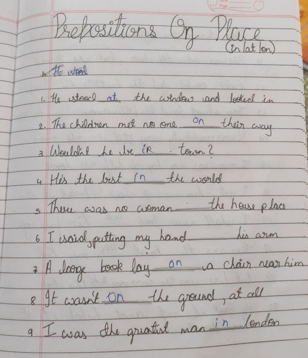 Prepositions On Place 1 He stood at the | StudyX