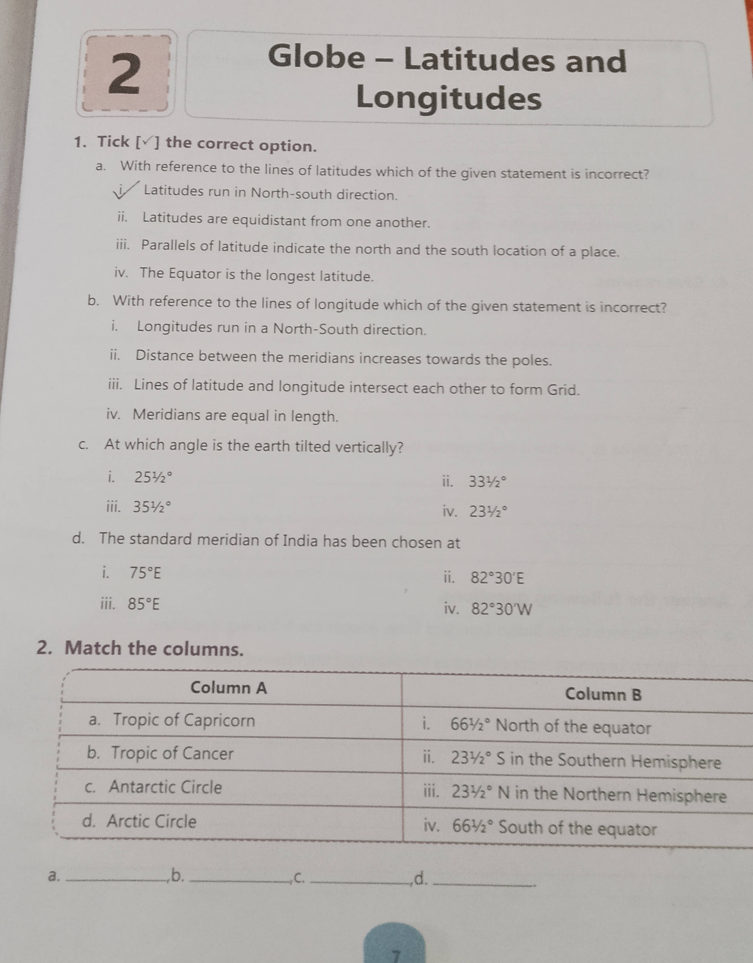 2 Globe - Latitudes and Longitudes 1 Tick | StudyX
