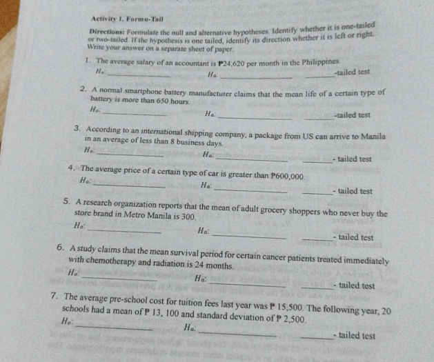Activity 1 Formu-Tail Directions Formulate | StudyX