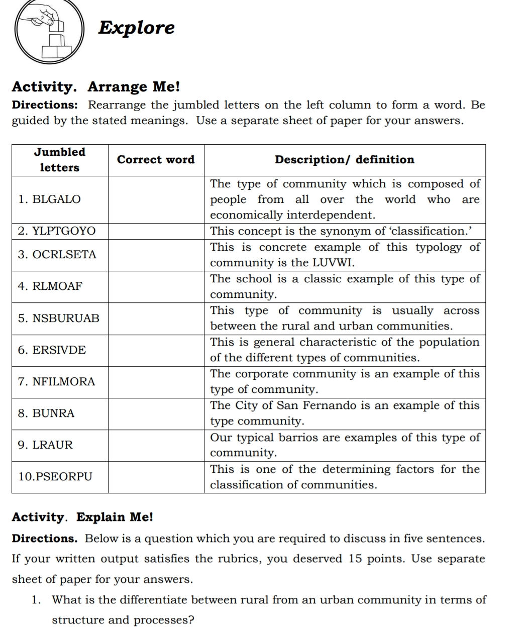 Activity Arrange MeDirections Rearrange the | StudyX