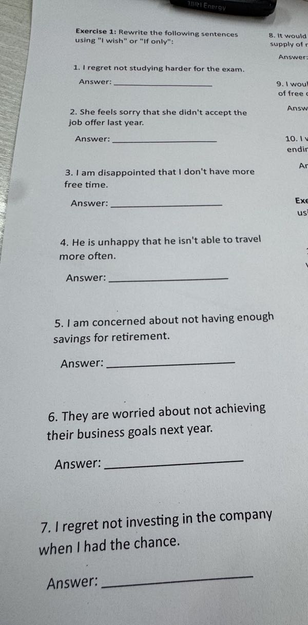 Exercise 1 Rewrite the following sentences | StudyX