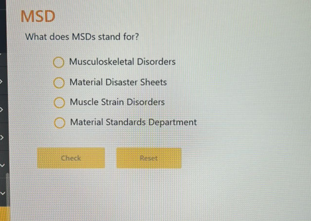 MSD What does MSDs stand for Musculoskeletal | StudyX