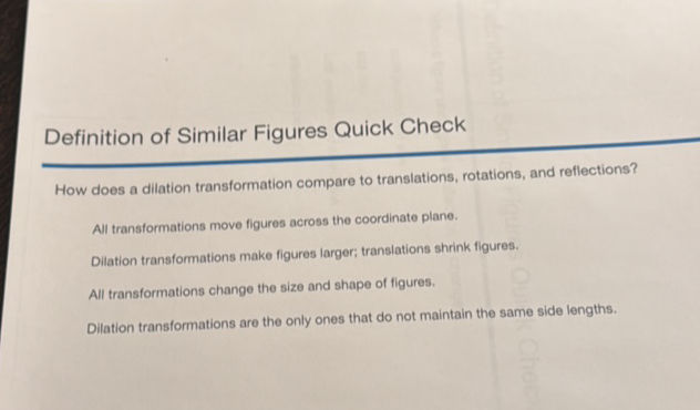 Definition of Similar Figures Quick Check | StudyX