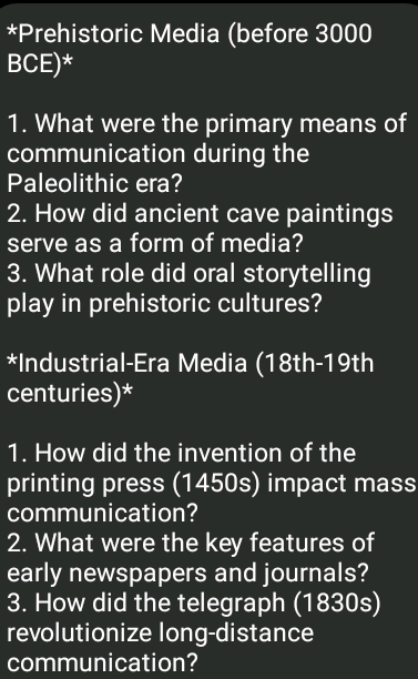 Prehistoric Media (before 3000 BCE) 1 What | StudyX
