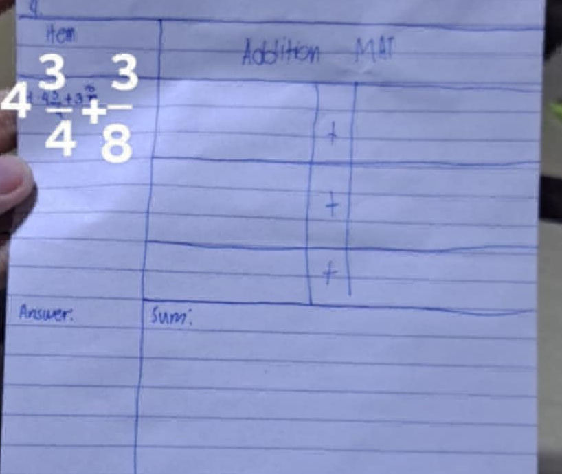 item 33 4 + 48 Addition MAT + + + Answer Sum