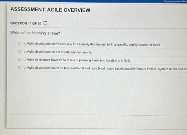 ASSESSMENT AGILE OVERVIEW QUESTION 14 OF 30