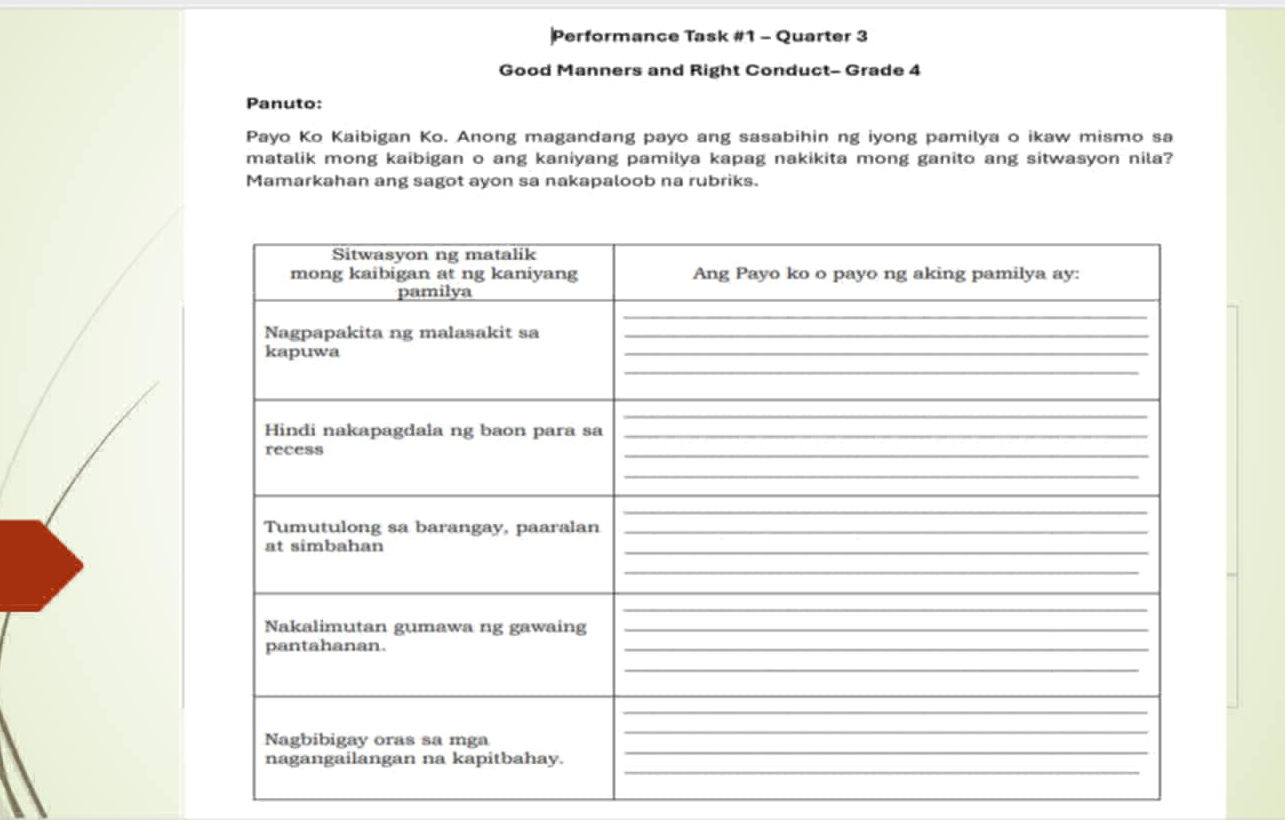 Performance Task 1 - Quarter 3 Good Manners | StudyX