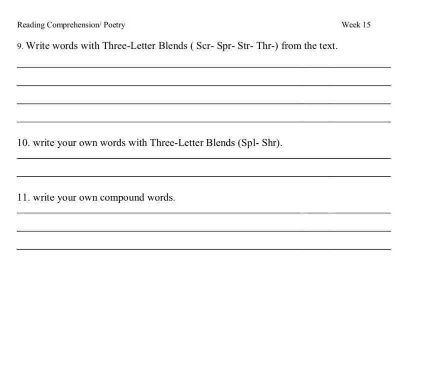 Reading Comprehension/Poetry Week 15 9 Write | StudyX