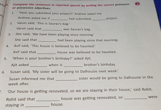 Complete the sentences in reported speech by | StudyX