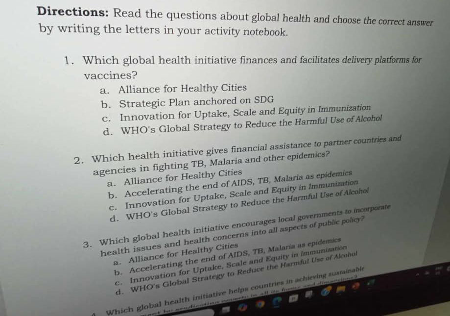Directions Read the questions about global | StudyX