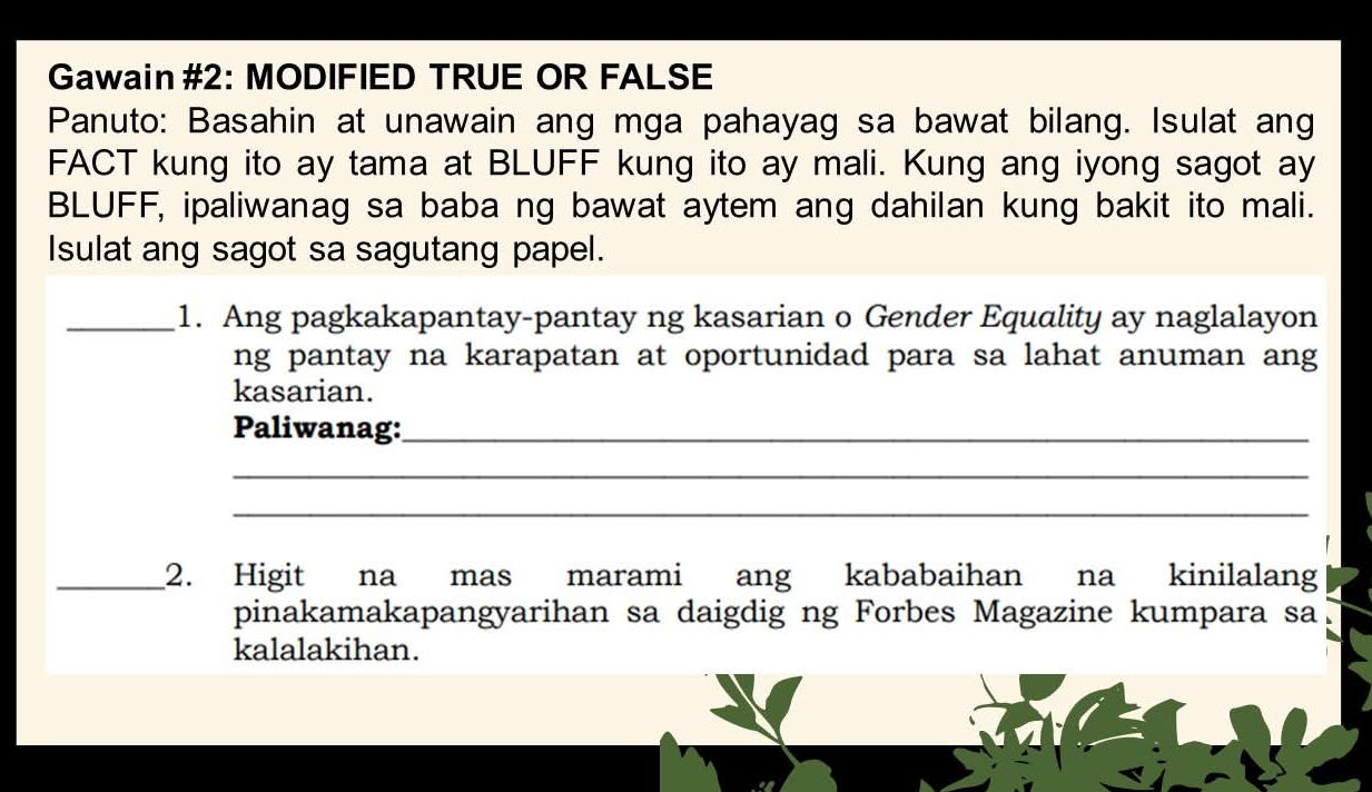Gawain 2 MODIFIED TRUE OR FALSE Panuto | StudyX