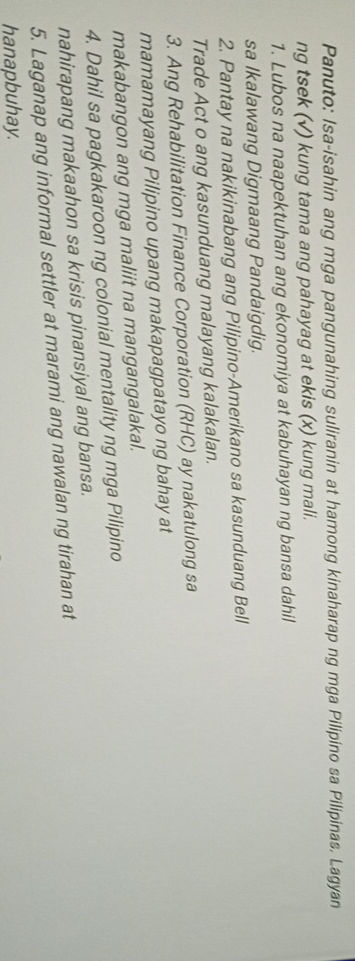Panuto Isa-isahin ang mga pangunahing | StudyX