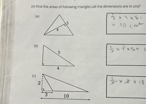 (ii) Find the areas of following triangles | StudyX