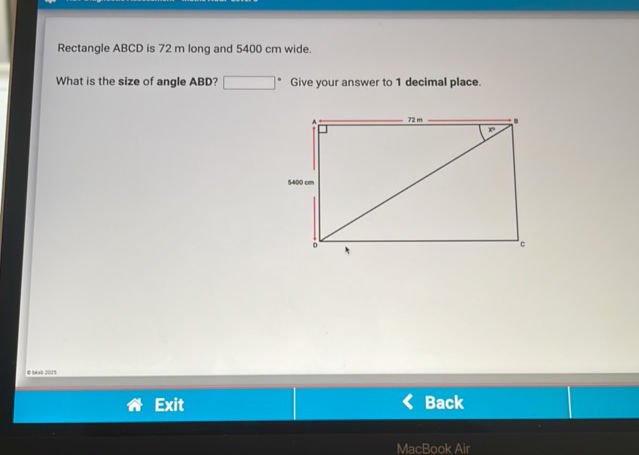 Rectangle ABCD is 72 m long and 5400 cm wide