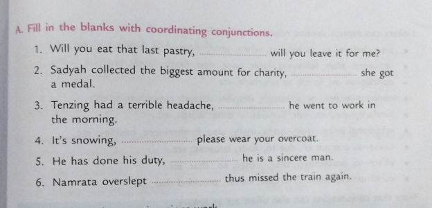 A Fill in the blanks with coordinating | StudyX