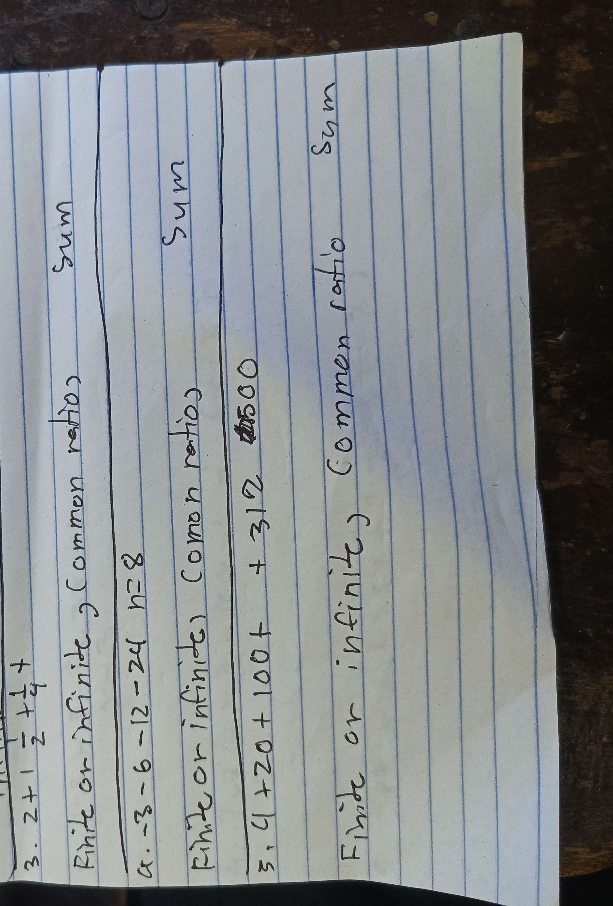 3 2+1 =+4+ Finite or infinite Common ratio)