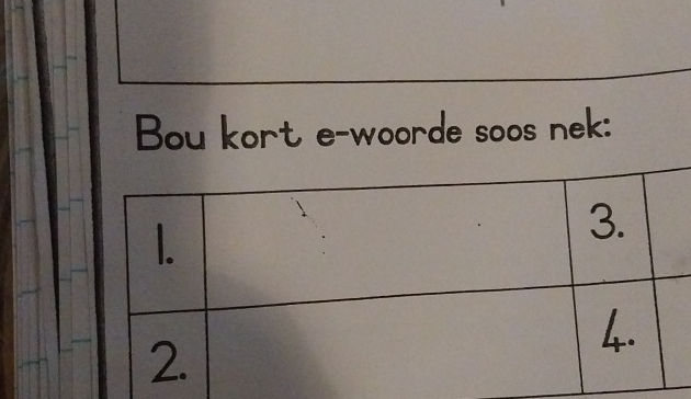 Bou kort e woorde soos nek 1 2 3 4 | StudyX