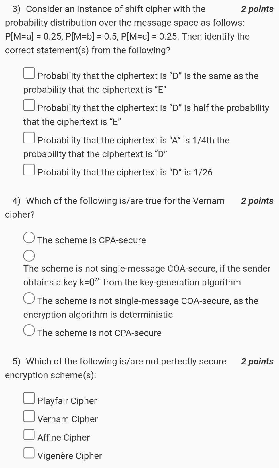 3) Consider an instance of shift cipher with | StudyX