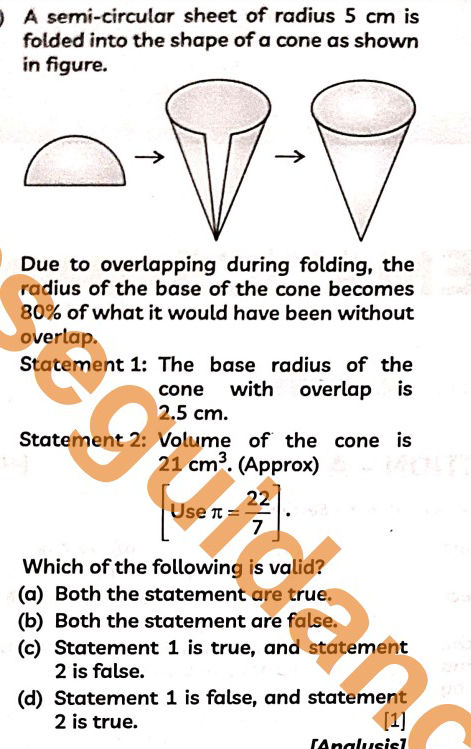 A semi-circular sheet of radius 5 cm is