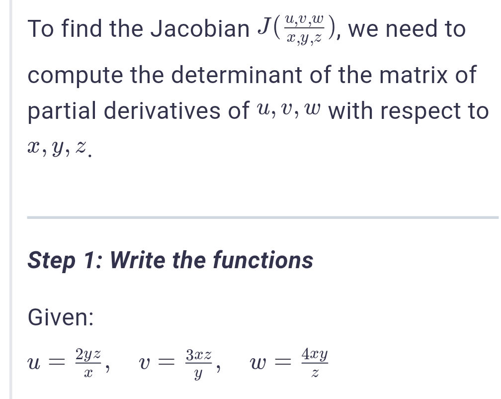 To find the Jacobian J( uvwxyz) we need to | StudyX