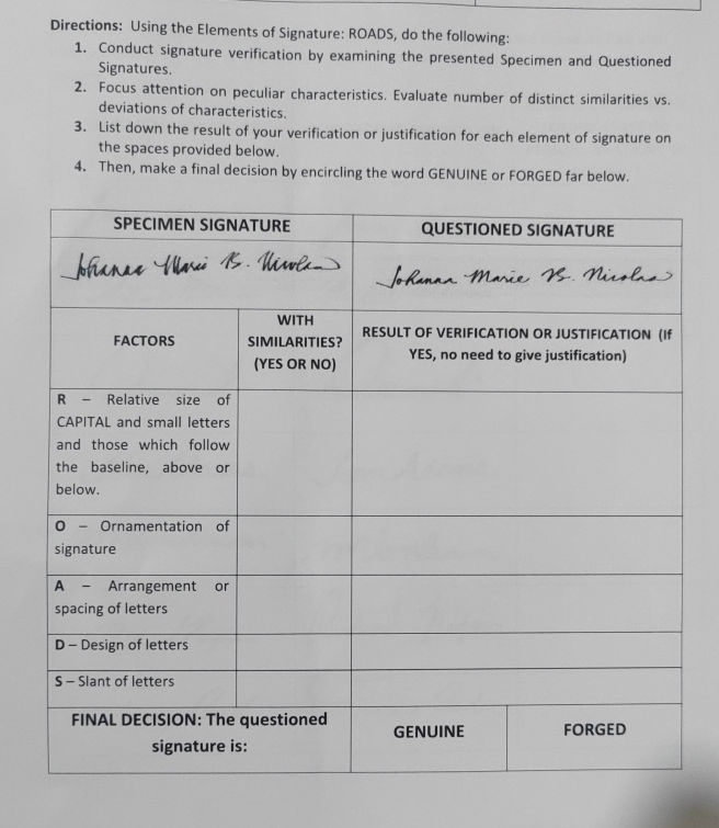 Directions Using the Elements of Signature | StudyX