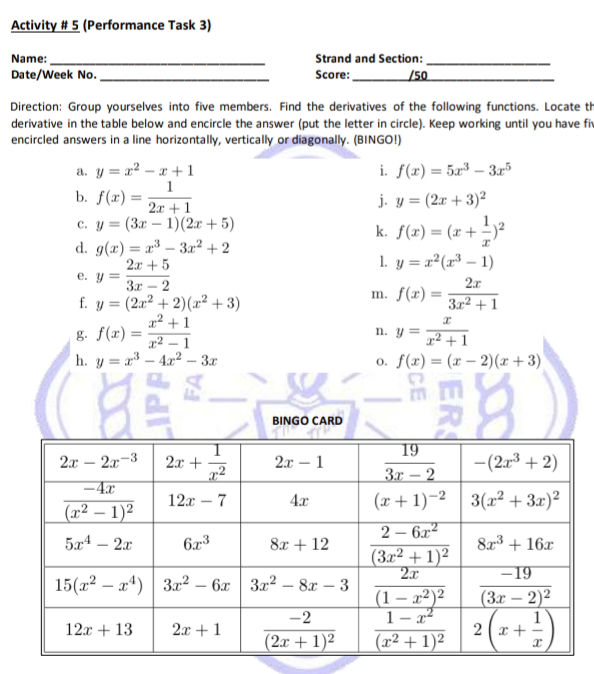 Activity 5 (Performance Task 3) Direction | StudyX