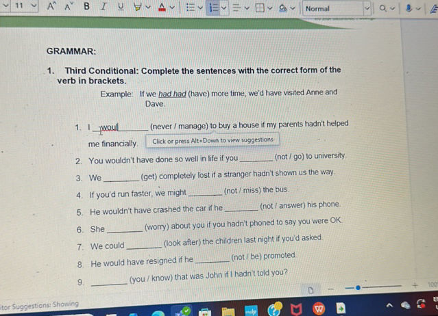 GRAMMAR 1 Third Conditional Complete the | StudyX