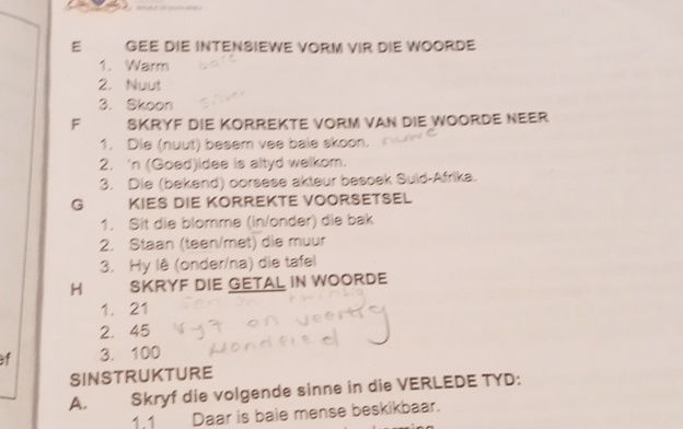 E GEE DIE INTENSIEWE VORM VIR DIE WOORDE 1 | StudyX