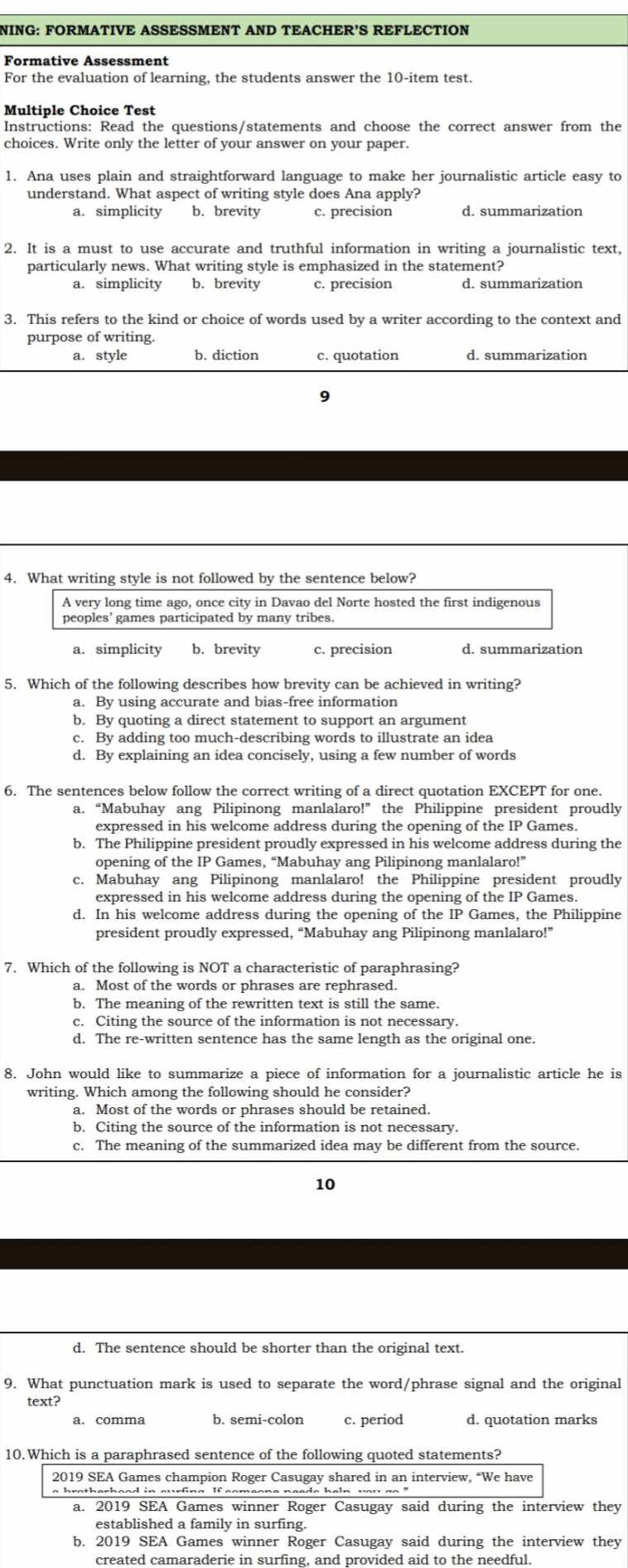 Formative AssessmentFor the evaluation of | StudyX