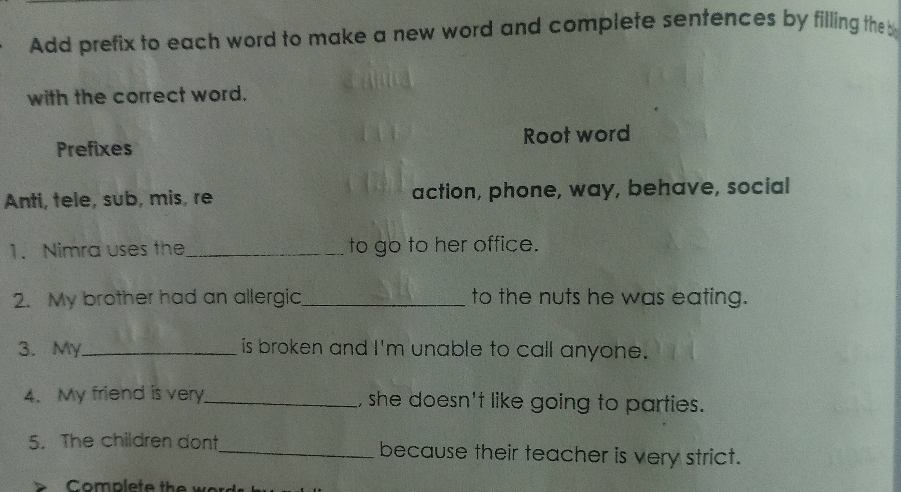 Add prefix to each word to make a new word | StudyX