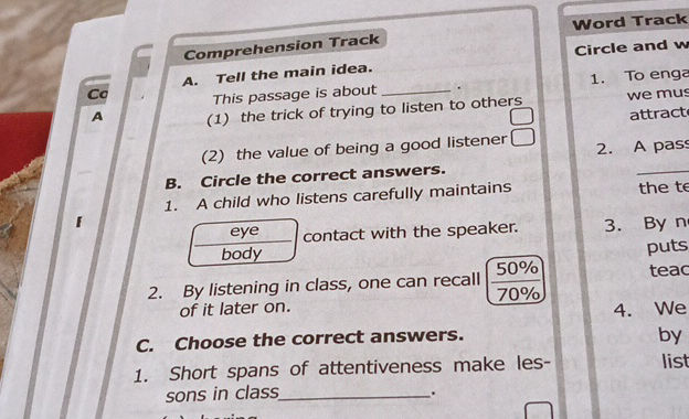 Comprehension Track A Tell the main idea | StudyX