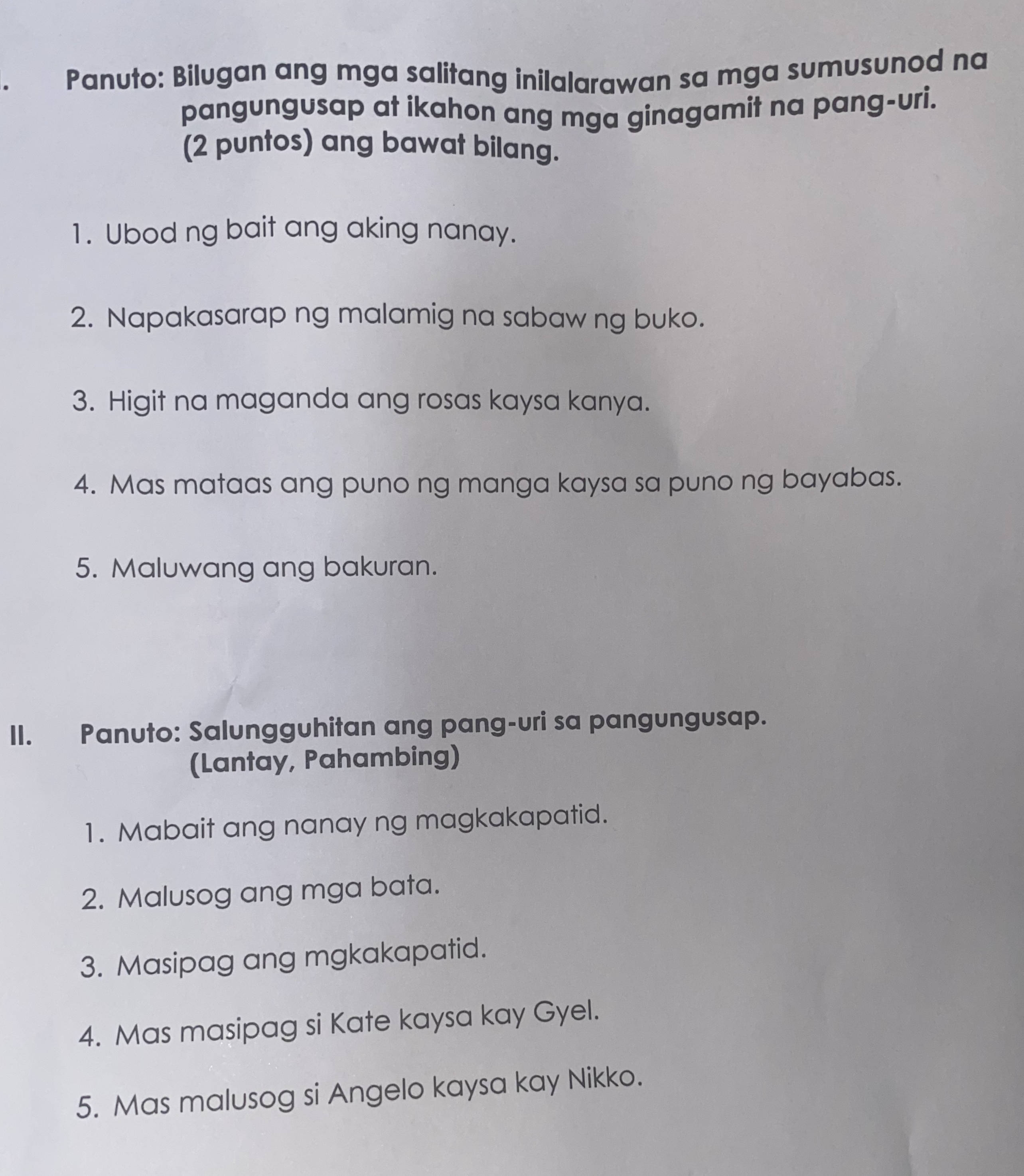 1 Panuto Bilugan ang mga salitang | StudyX