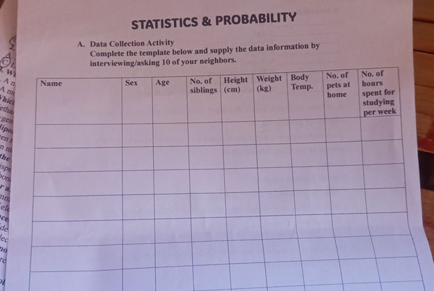 STATISTICS PROBABILITY A Data Collection | StudyX