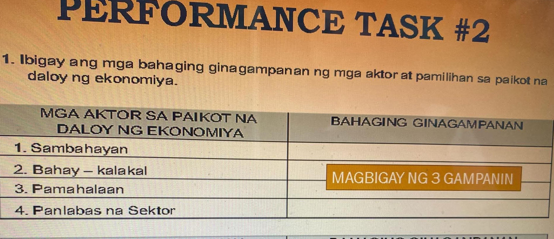 PERFORMANCE TASK 2 1 Ibigay ang mga bahaging | StudyX