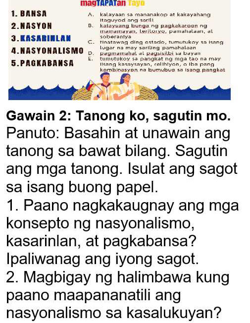 Gawain 2 Tanong ko sagutin mo Panuto Basahin | StudyX