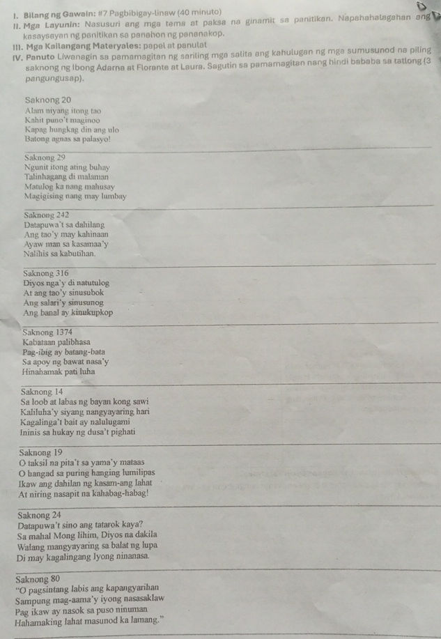 1 Bilang ng Gawain 7 Pagbibigay-linaw (40 | StudyX