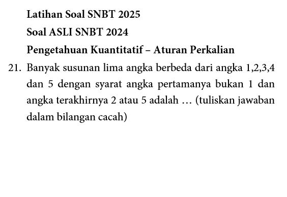 21 Banyak susunan lima angka berbeda dari | StudyX
