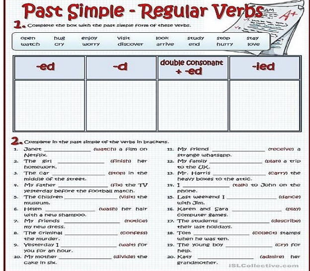 Past Simple - Regular Verbs 1 Complete the | StudyX