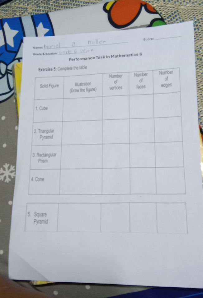 Exercise 5 Complete the table Solid Figure | StudyX